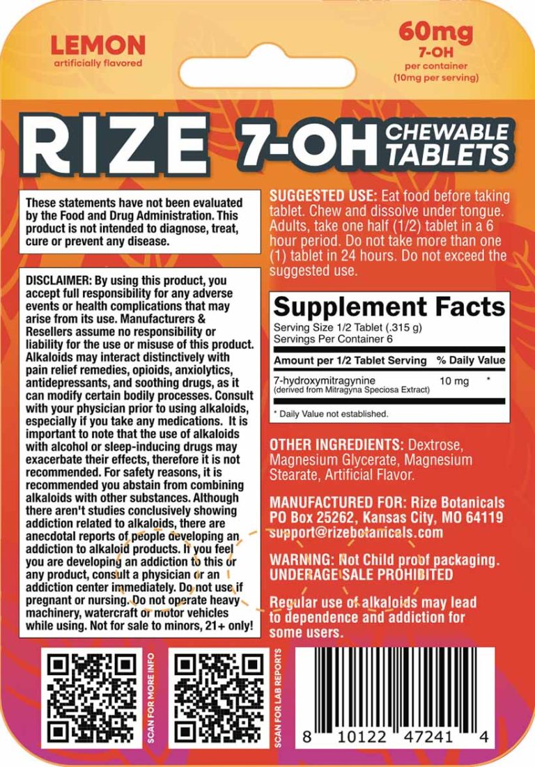 7-OH alkaloid chewable tablets - RIZE Botanicals
