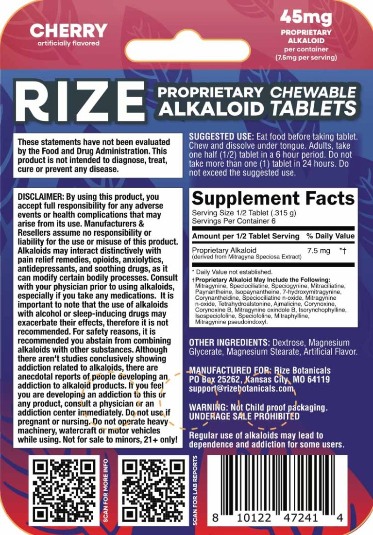 Pseudoindoxyl Alkaloid Chewable Tablets - RIZE Botanicals